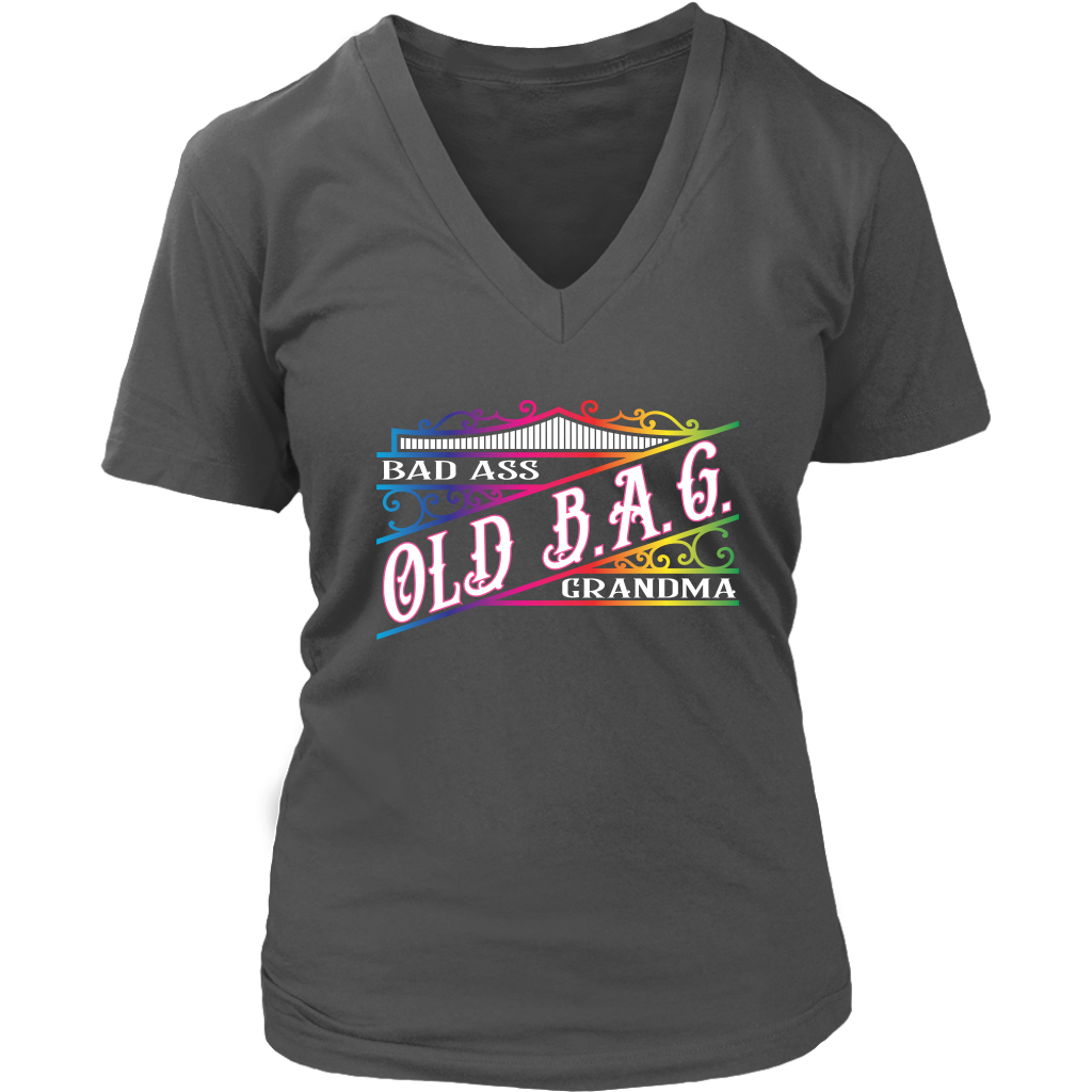 OLD B.A.G. RAINBOW Bad Ass Grandma Vneck Tee, 7 Colors