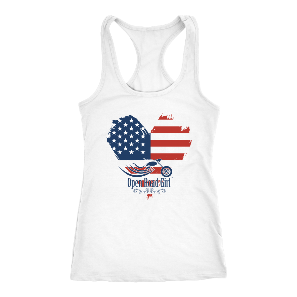 Patriotic Open Road Girl Racer Back Tank Top
